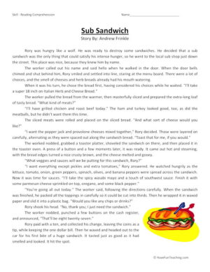 Sub Sandwich Reading Comprehension Worksheet - Have Fun Teaching