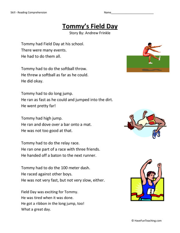 Tommy's Field Day Reading Comprehension Worksheet - Have Fun Teaching