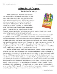 A New Box of Crayons Reading Comprehension Worksheet - Have Fun Teaching