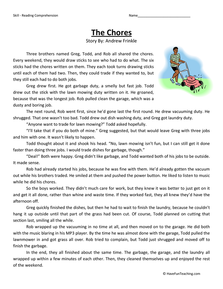 Chores Reading Comprehension Worksheet Have Fun Teaching Chores Reading Comprehension Worksheet Have Fun Teaching