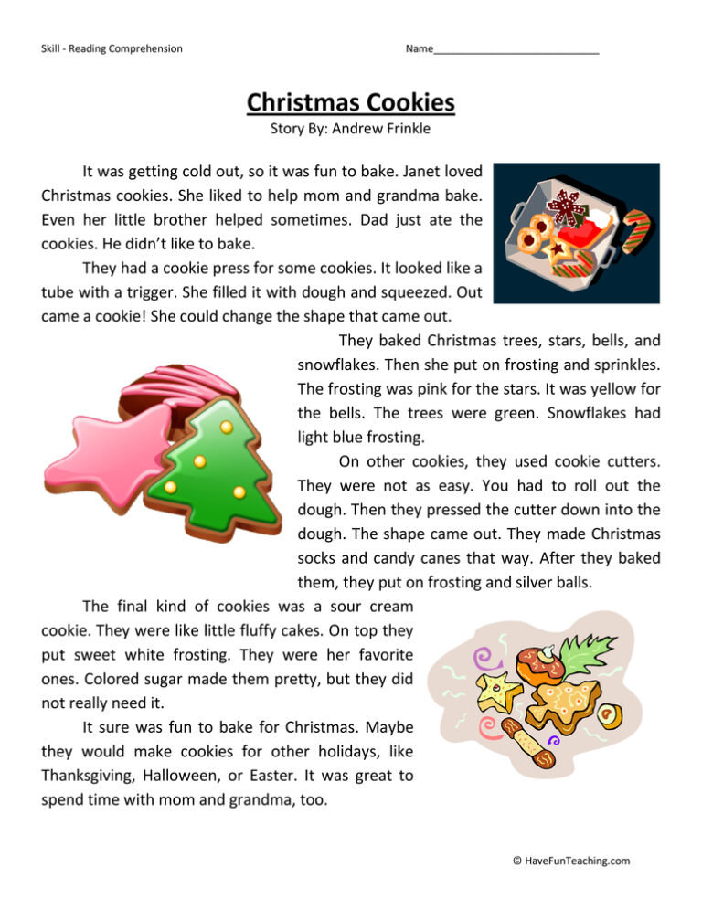 Christmas Cookies Reading Comprehension Worksheet - Have Fun Teaching