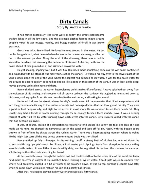 Dirty Canals - Reading Comprehension Worksheet - Have Fun Teaching