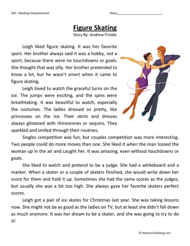 Figure Skating - Reading Comprehension Worksheet - Have Fun Teaching