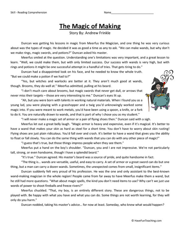 Magic of Making Reading Comprehension Worksheet - Have Fun Teaching