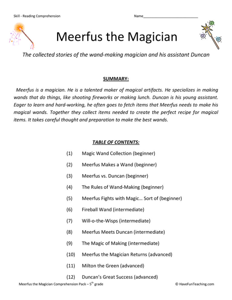 Meerfus the Magician Reading Comprehension Test Collection - Have Fun ...