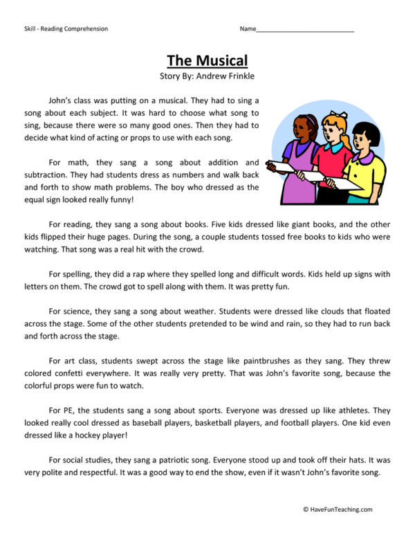 Musical Reading Comprehension Worksheet - Have Fun Teaching