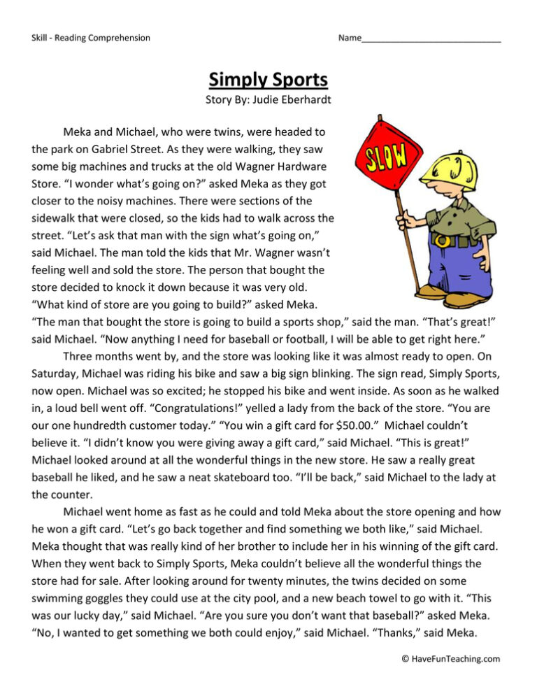 Simply Sports Reading Comprehension Worksheet - Have Fun Teaching