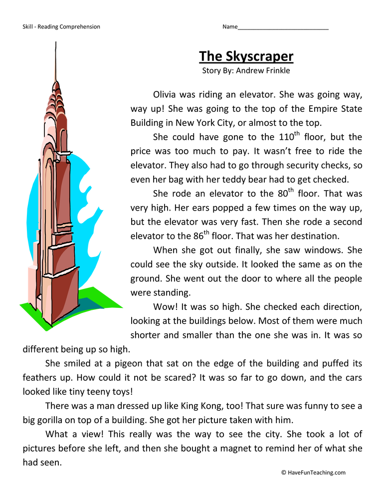 Skyscraper Reading Comprehension Worksheet - Have Fun Teaching