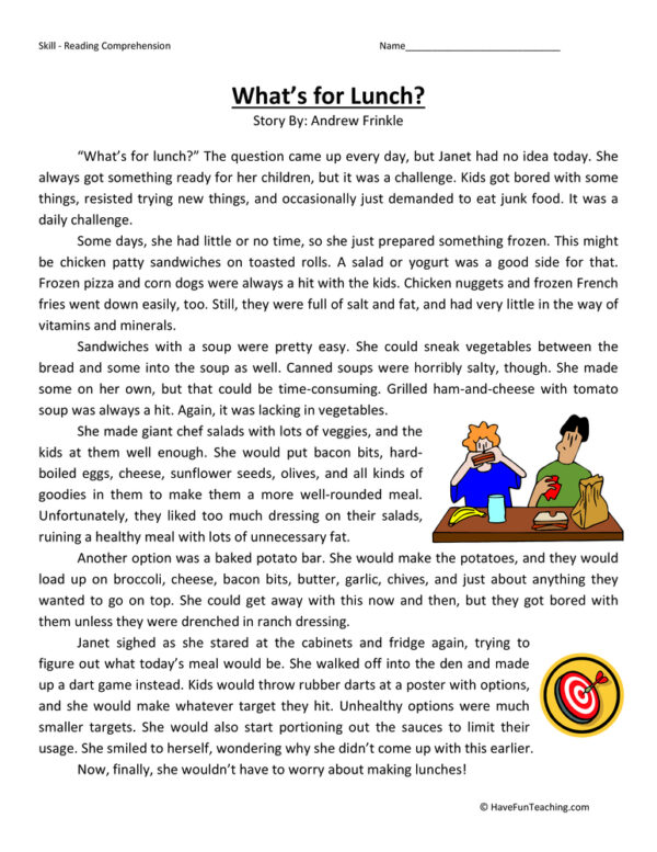 What's For Lunch? Reading Comprehension Worksheet - Have Fun Teaching