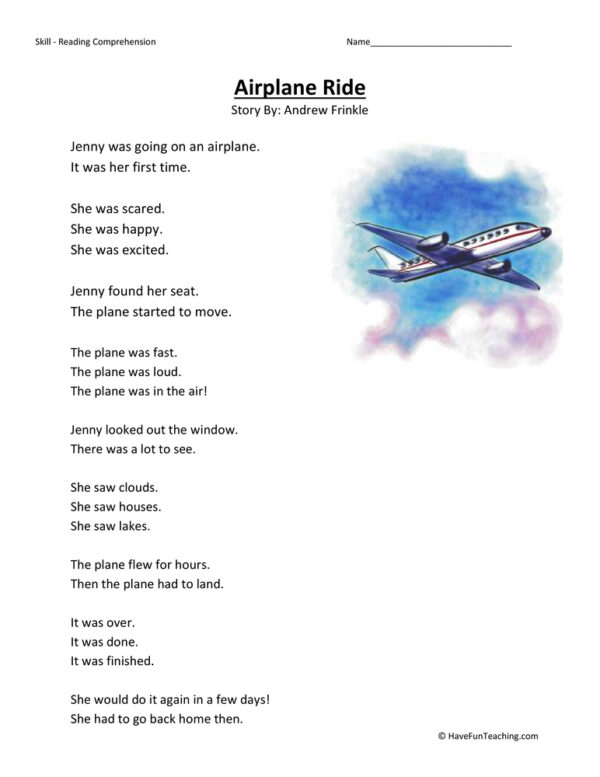 Airplane Ride - Reading Comprehension Worksheet - Have Fun Teaching