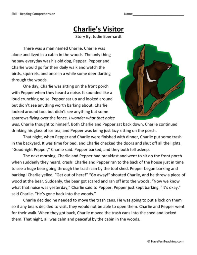 Charlie's Visitor - Reading Comprehension Worksheet - Have Fun Teaching