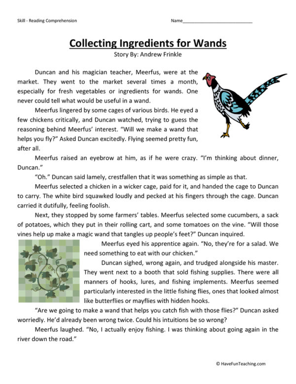 Collecting Ingredients - Reading Comprehension Worksheet - Have Fun ...