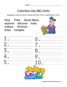 Columbus Day ABC Order Sorting Worksheet - Have Fun Teaching