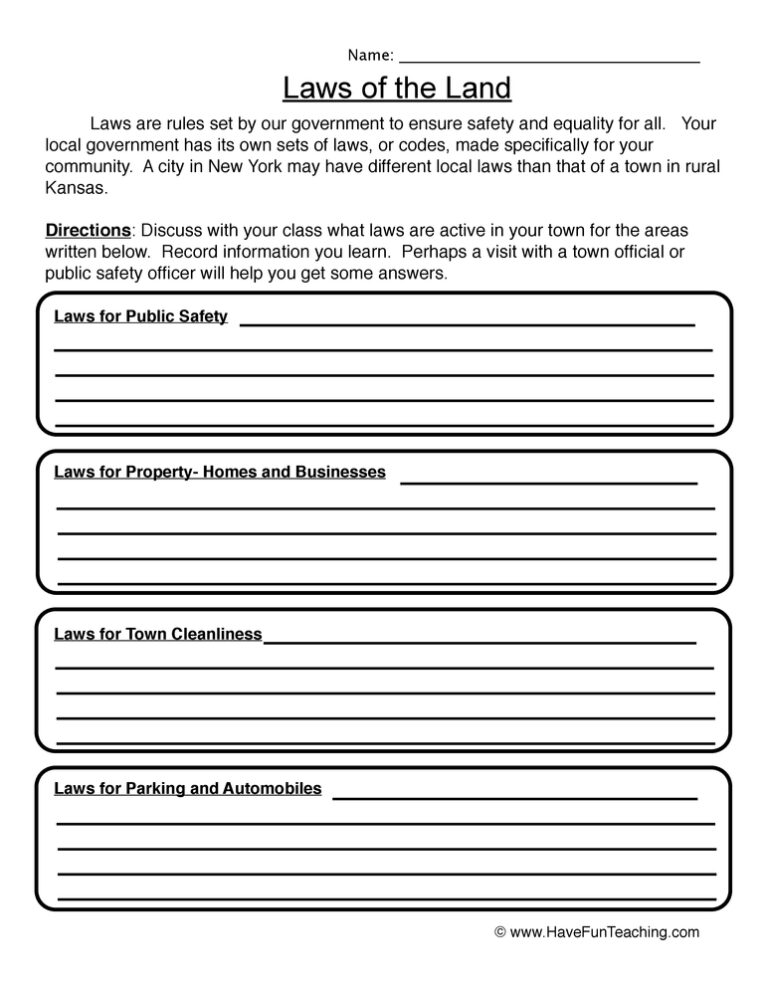 Laws of the Land Worksheet - Have Fun Teaching