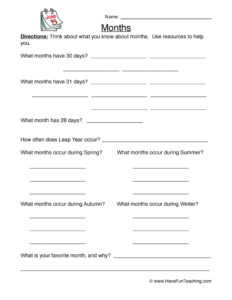 Calendar Worksheets - Have Fun Teaching