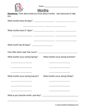 Calendar Worksheets - Have Fun Teaching