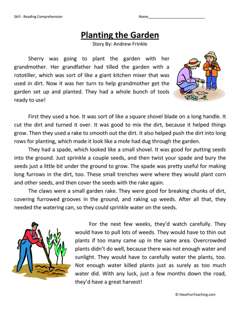 Planting Gardens Reading Comprehension Worksheet - Have Fun Teaching