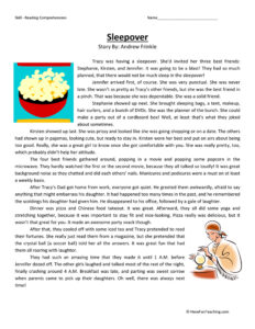 Sleepover Reading Comprehension Worksheet - Have Fun Teaching