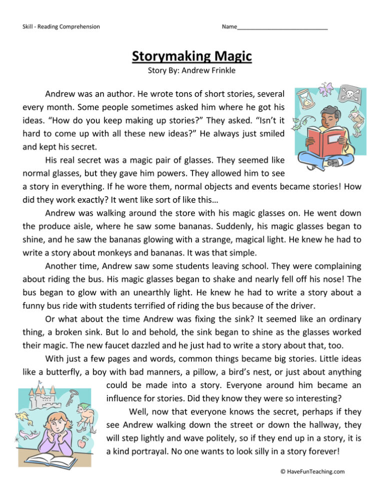 Storymaking Magic Reading Comprehension Worksheet - Have Fun Teaching