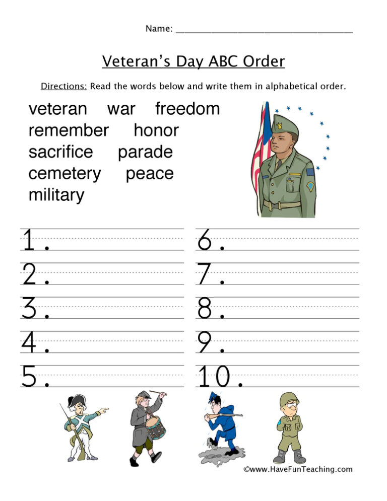 Veteran's Day ABC Order Worksheet - Have Fun Teaching