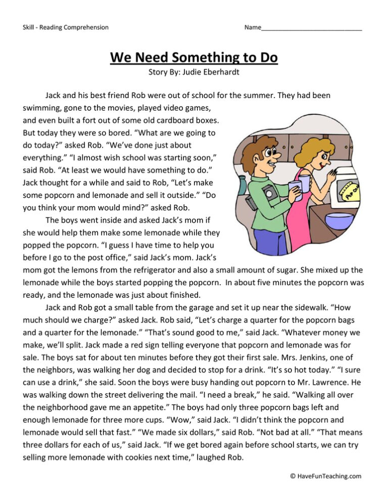 We Need Something Reading Comprehension Worksheet - Have Fun Teaching