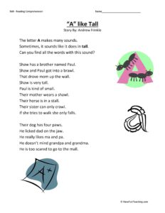 A Like Tall Reading Comprehension Worksheet - Have Fun Teaching
