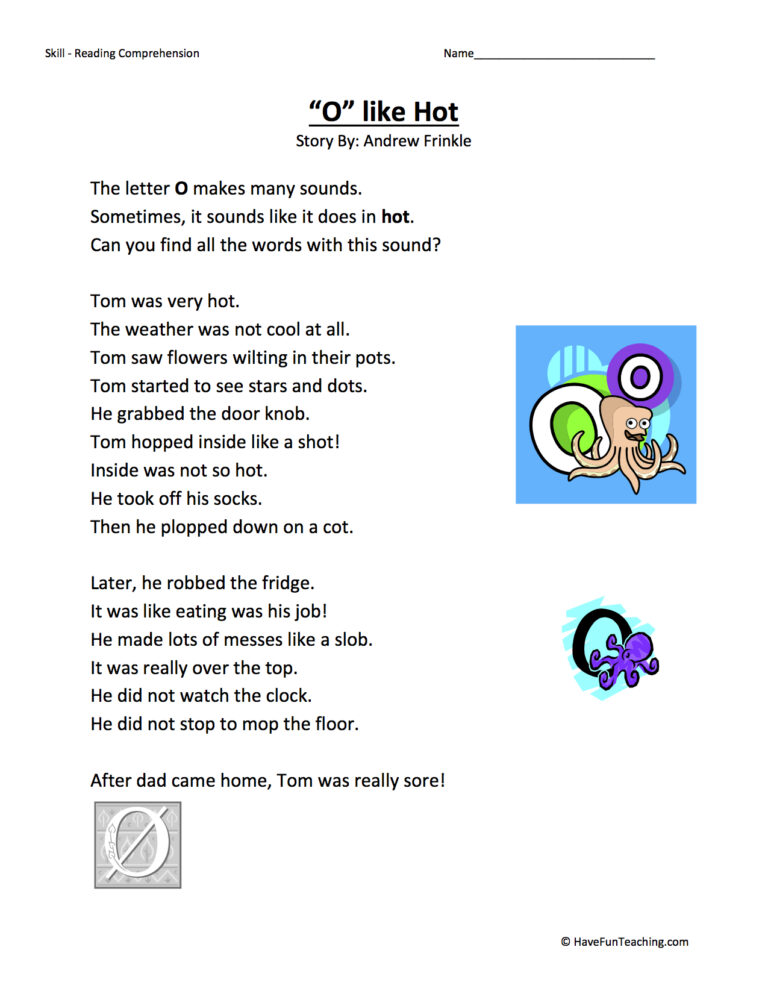 O Like Hot Reading Comprehension Worksheet - Have Fun Teaching
