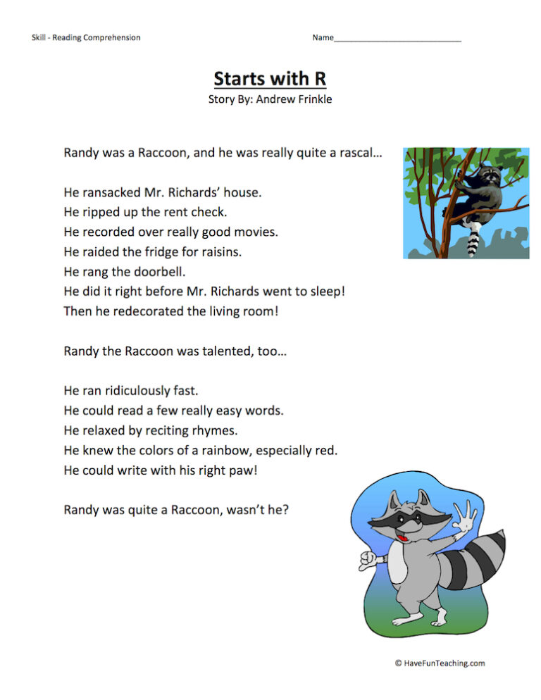 Starts With R Reading Comprehension Worksheet - Have Fun Teaching