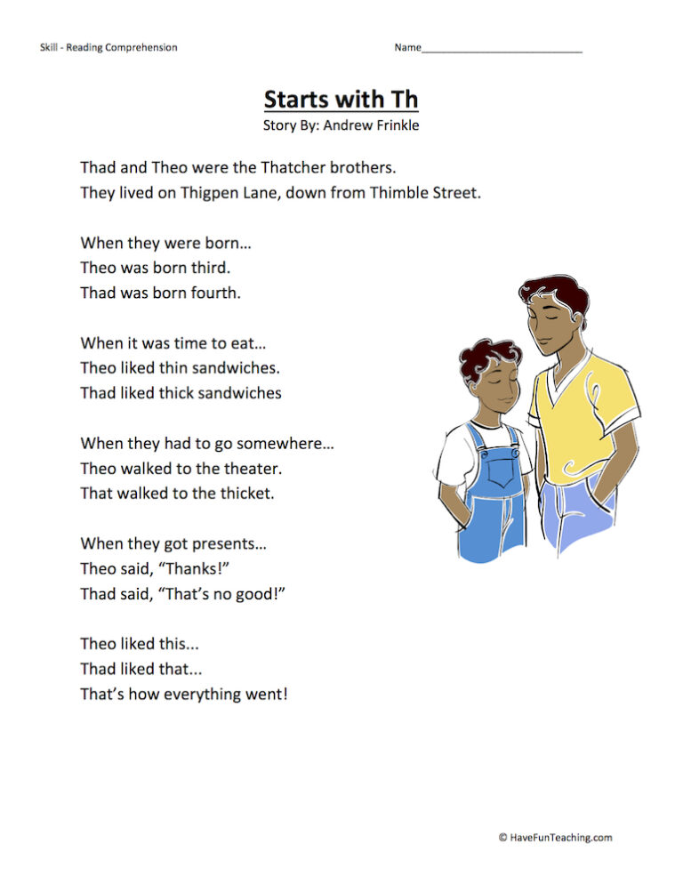 Starts With TH Reading Comprehension Worksheet - Have Fun Teaching