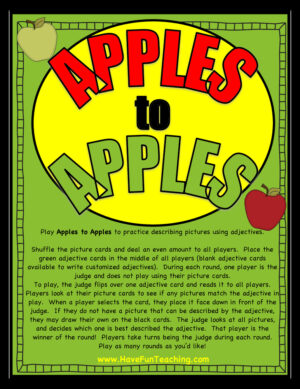 Apples to Apples Adjectives Activity - Have Fun Teaching