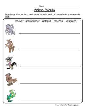 Animal Words Word Bank Worksheet - Have Fun Teaching