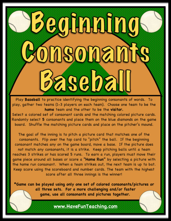 Beginning Consonants Baseball Activity - Have Fun Teaching