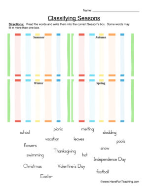 Classifying Seasons Worksheet - Have Fun Teaching