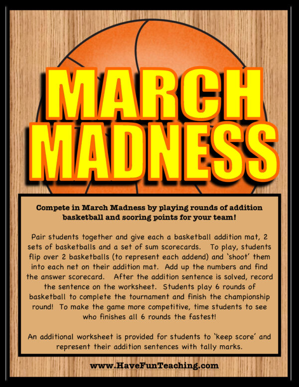 March Madness Basketball Addition Activity - Have Fun Teaching