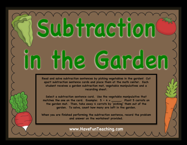 Subtraction in the Garden Subtraction Activity - Have Fun Teaching