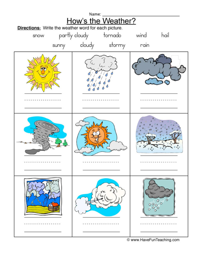 Weather Names Worksheet - Have Fun Teaching