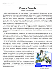 Welcome to Alaska Reading Comprehension Worksheet - Have Fun Teaching