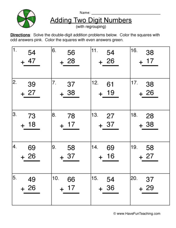Double Digit Addition Regroup Worksheet - Have Fun Teaching