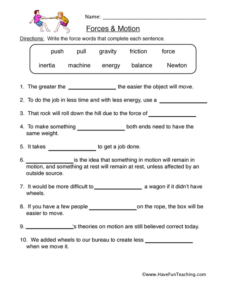 Motion Worksheets - Have Fun Teaching