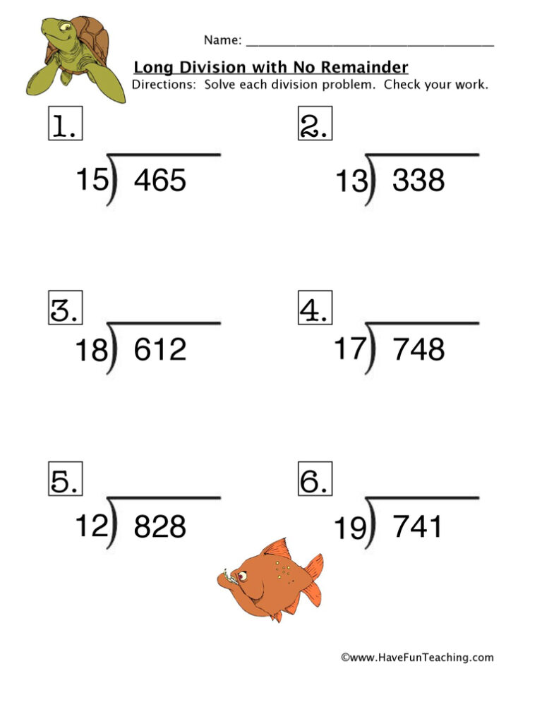 Long Division No Remainder Problems Worksheet - Have Fun Teaching