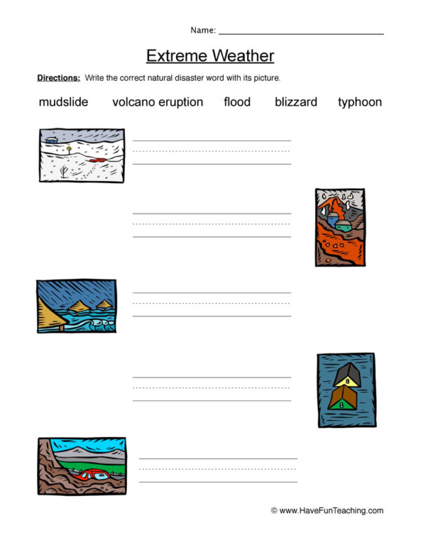 Natural Disasters Matching Worksheet - Have Fun Teaching