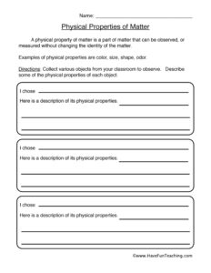 Physical Properties Matter Worksheet - Have Fun Teaching