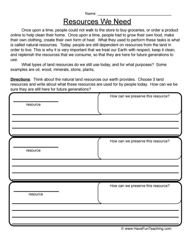 Resources Worksheet - Have Fun Teaching