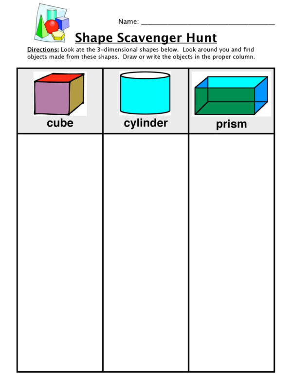 3D Shape Scavenger Hunt Worksheet - Have Fun Teaching