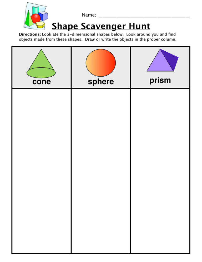 Shape Scavenger Hunt Worksheet - Have Fun Teaching