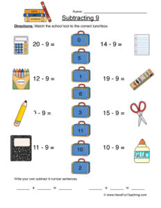 Subtract Nine Matching Worksheet - Have Fun Teaching