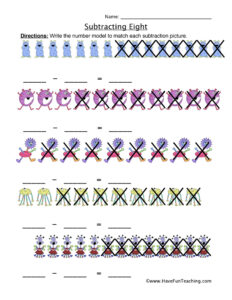 Subtracting Eight Writing Equations Worksheet - Have Fun Teaching