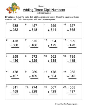 Triple Digit Addition Regroup Worksheet - Have Fun Teaching