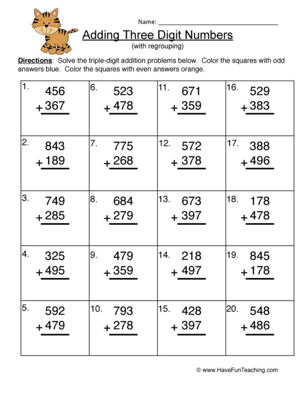 Triple Digit Addition Regrouping Worksheet - Have Fun Teaching