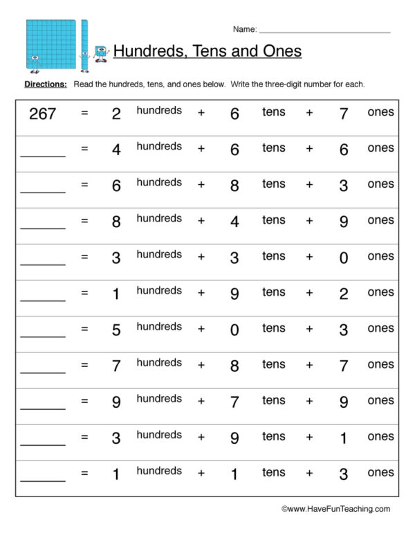 Build a Three Digit Number Worksheet - Have Fun Teaching